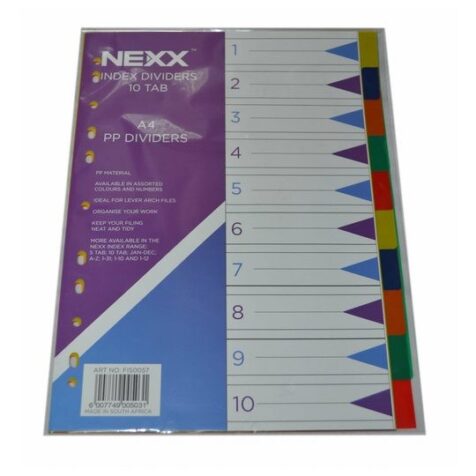 File Divider Index - A4 PVC - 10 tab Colour - Simply Sharp Stationery
